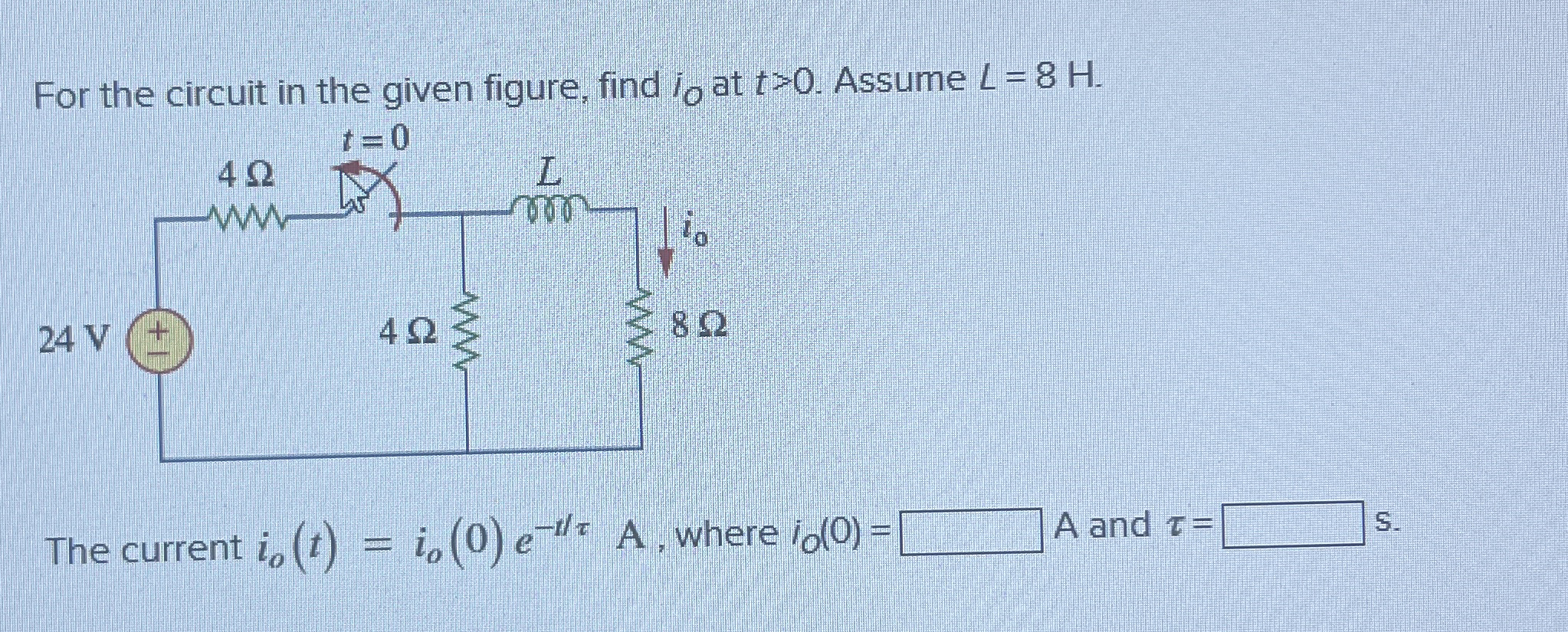Solved For the circuit in the given figure, find i0 ﻿at t>0. | Chegg.com