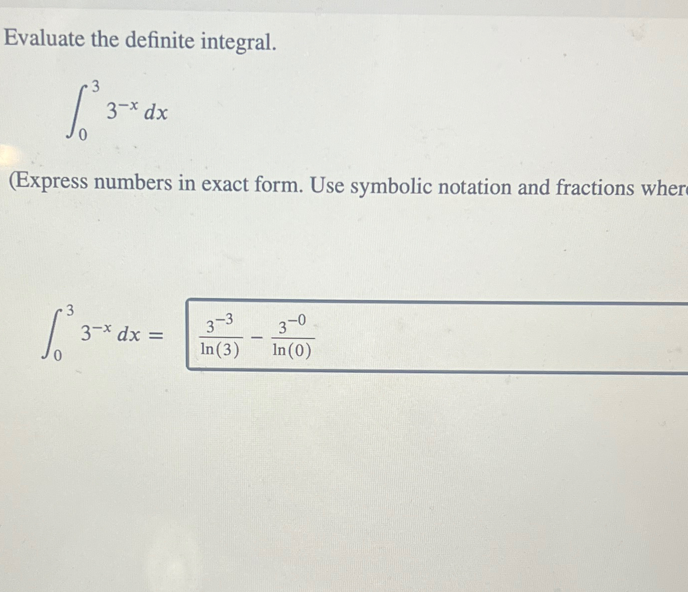 Solved Evaluate the definite integral.∫033-xdx(Express | Chegg.com