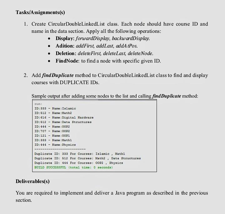 Solved Tasks/Assignments(s) 1. Create CircularLinkedList | Chegg.com