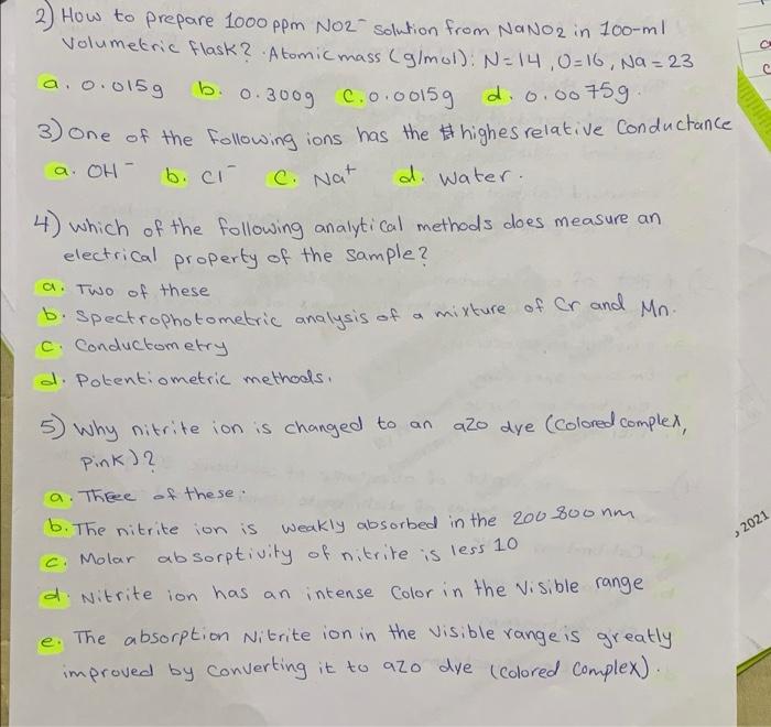 Solved c a. How to prepare 1000 ppm No2 Solution from NaNO2 | Chegg.com