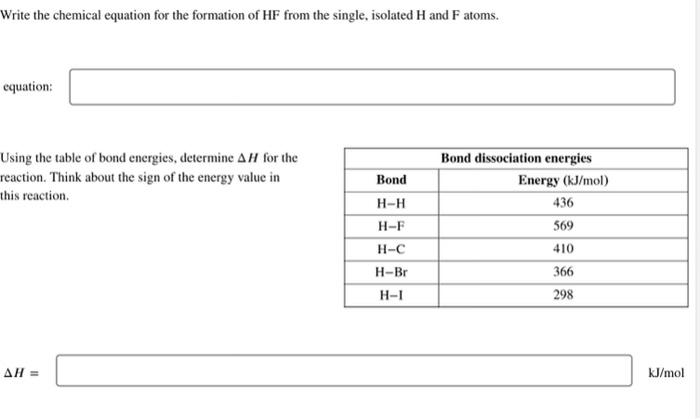 Solved Write the chemical equation for the formation of HF | Chegg.com