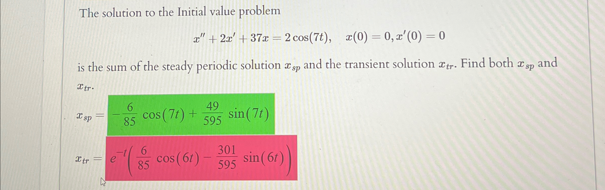 Solved The solution to the Initial value | Chegg.com