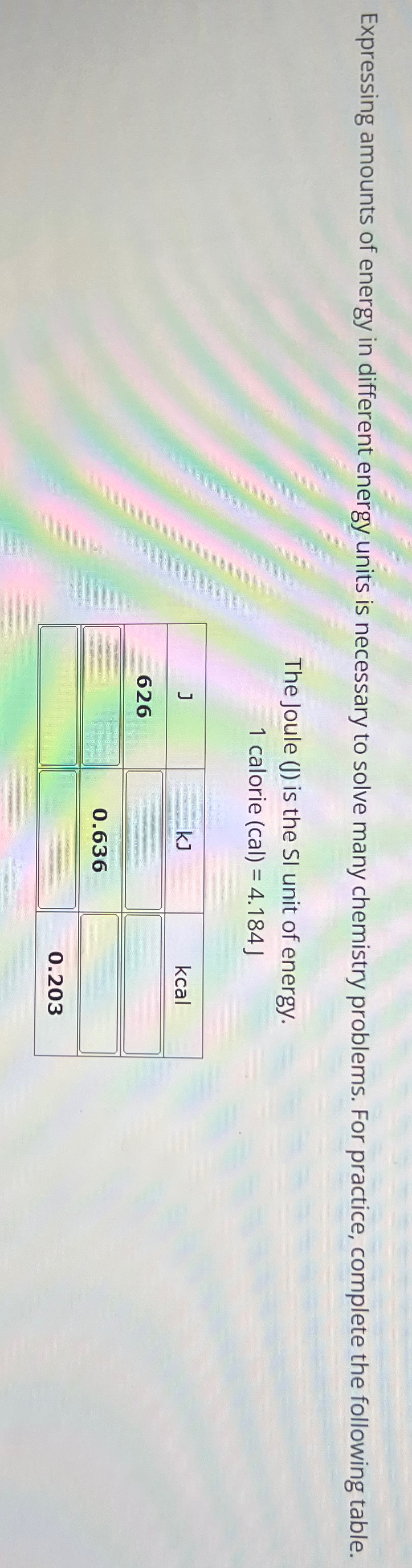 Solved Expressing amounts of energy in different energy | Chegg.com