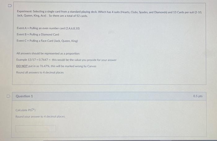 Solved D Experiment: Selecting a single card from a standard | Chegg.com