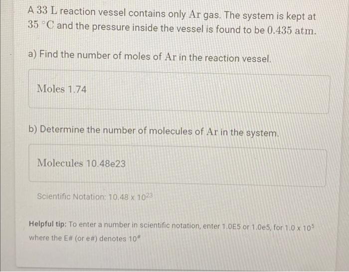 Solved A 33 L reaction vessel contains only Ar gas. The | Chegg.com