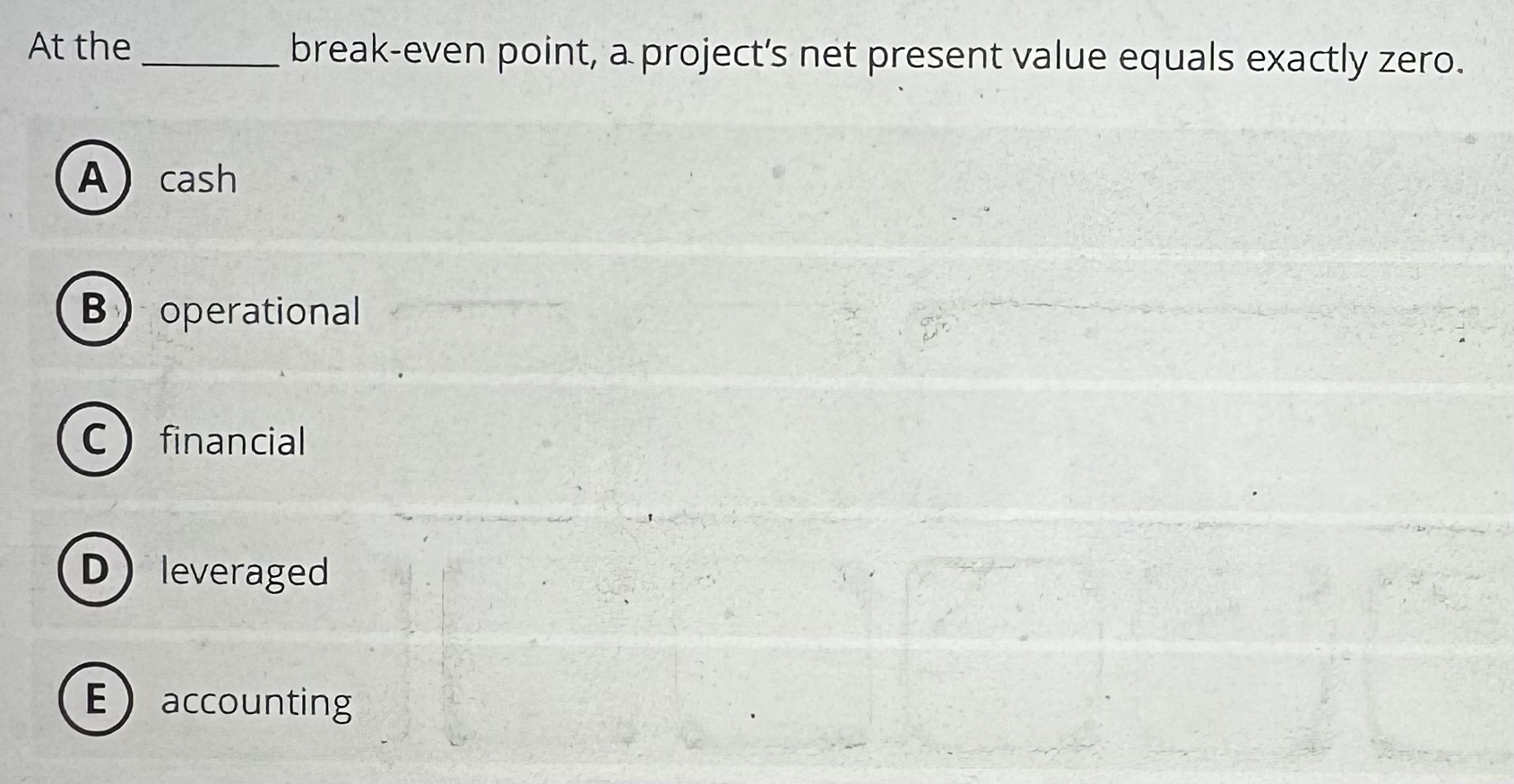 Solved At the break-even point, a project's net present | Chegg.com