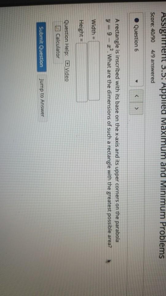 Solved Assignment 3.5. Applied Maximum and Minimum Problems | Chegg.com