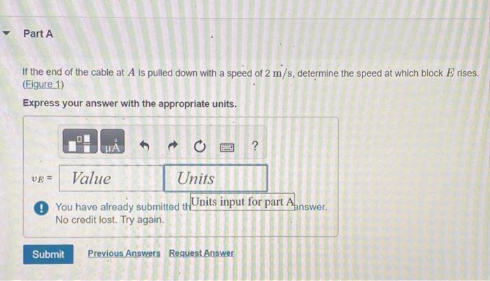 Solved If the end of the cable at A is pulled down with a | Chegg.com