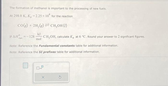 Solved The formation of methanol is important to the | Chegg.com