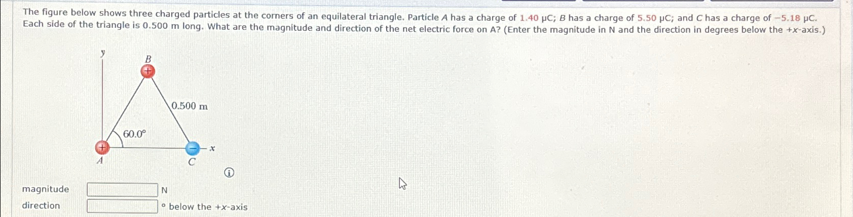 Solved (1)magnitudeNdirectionbelow the +x-axis | Chegg.com