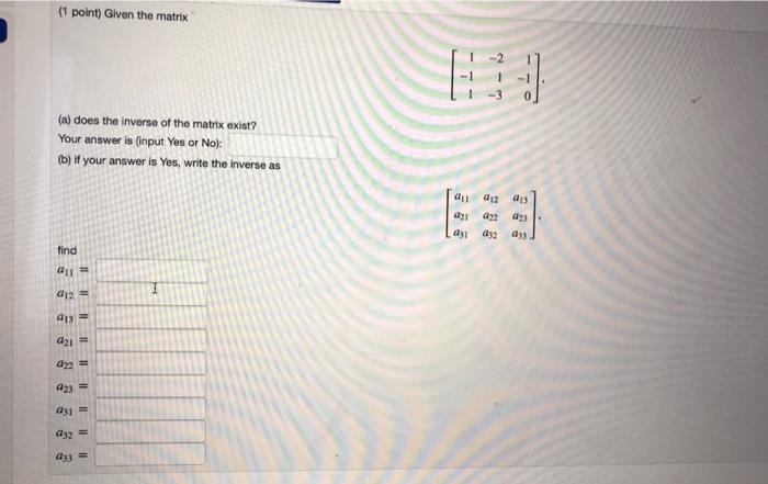 Solved (1 point) Given the matrix (a) does the inverse of | Chegg.com