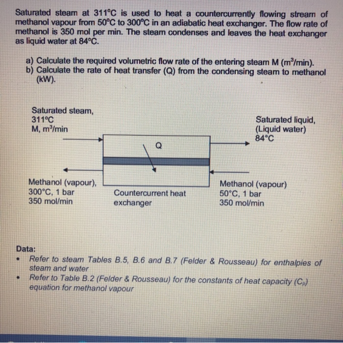 Solved Saturated steam at 311°C is used to heat a | Chegg.com
