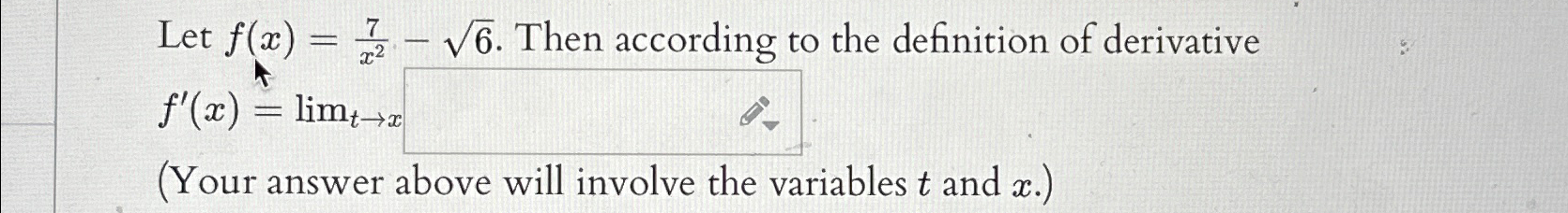 Solved Let f(x)=7x2-62. ﻿Then according to the definition of | Chegg.com