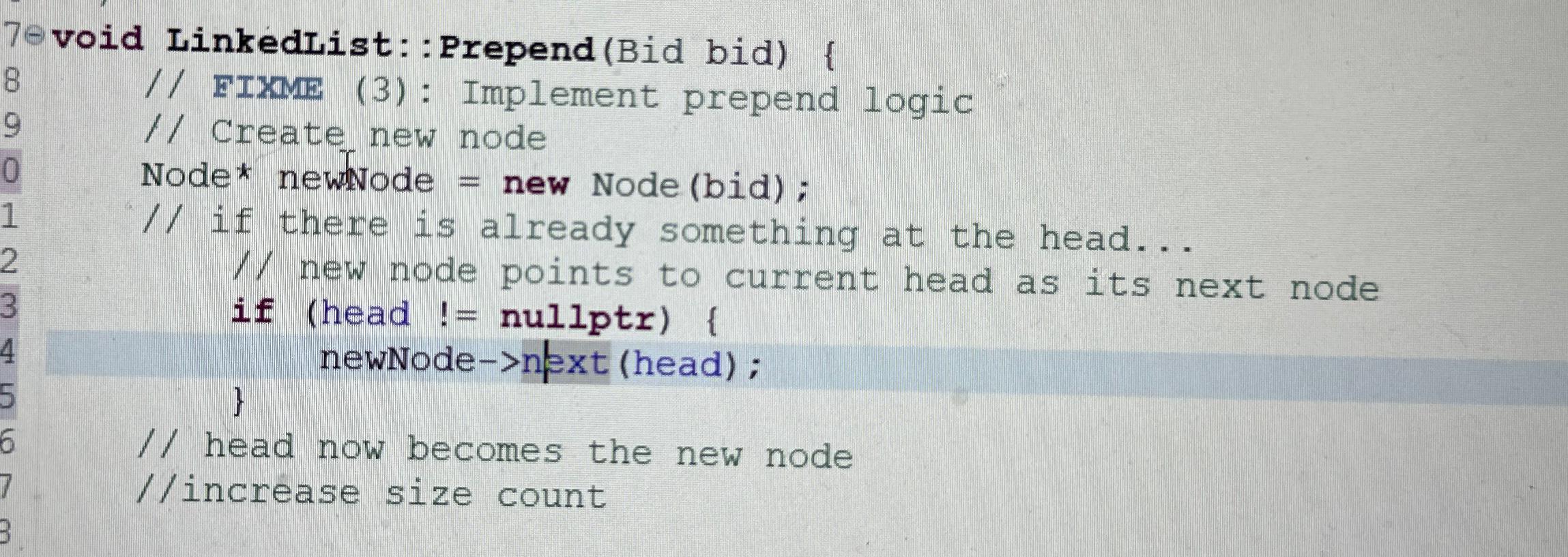 Solved void LinkedList: : Prepend(Bid bid) {// ﻿FIXME (3): | Chegg.com