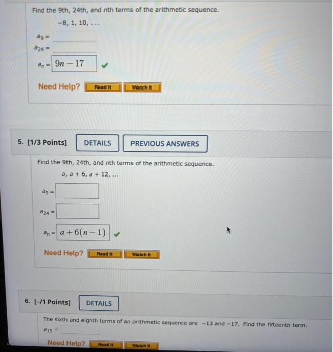 Solved Find the 9th, 24th, and nth terms of the arithmetic | Chegg.com