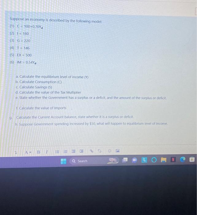 Solved Suppose an economy is described by the following | Chegg.com