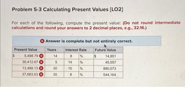 Solved Problem 5-3 Calculating Present Values (LO2] For each | Chegg.com