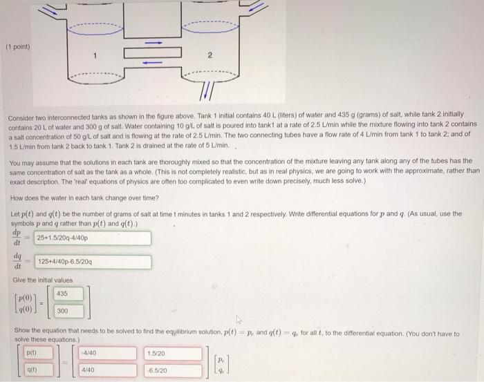 Solved (1 point) Consider two interconnected tanks as shown | Chegg.com