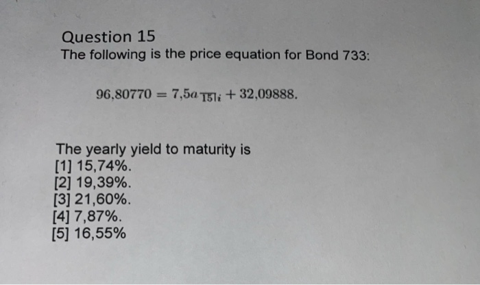 Solved Question 15 The following is the price equation for | Chegg.com