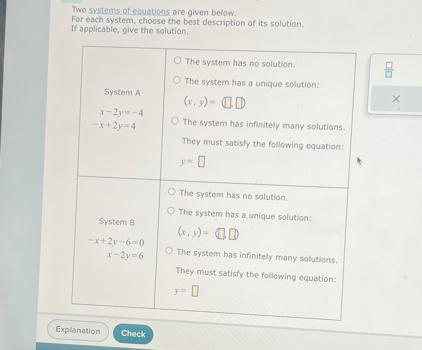 Solved Two systems of equations are given below.For each | Chegg.com