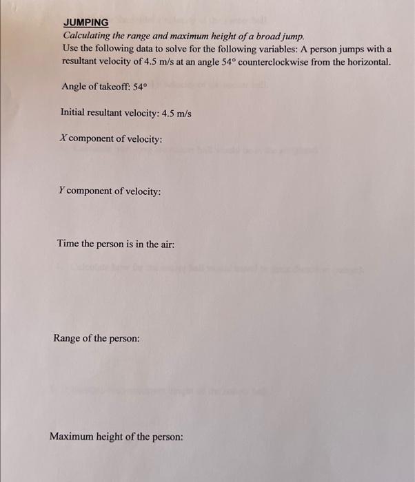 Solved JUMPING Calculating the range and maximum height of a | Chegg.com