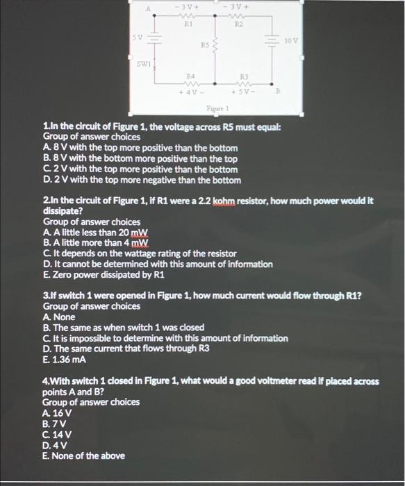 Solved 3V+ - 3V+ W • E1 2 SV 10V 5 SWI F4 R3 F1 1.In the | Chegg.com