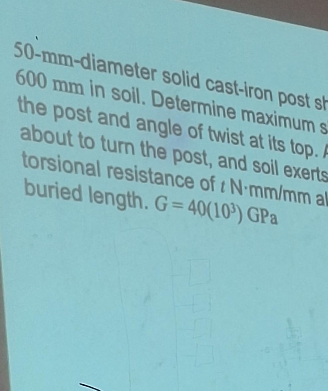 Solved 50-mm-diameter solid cast-iron post sh 600 mm in | Chegg.com