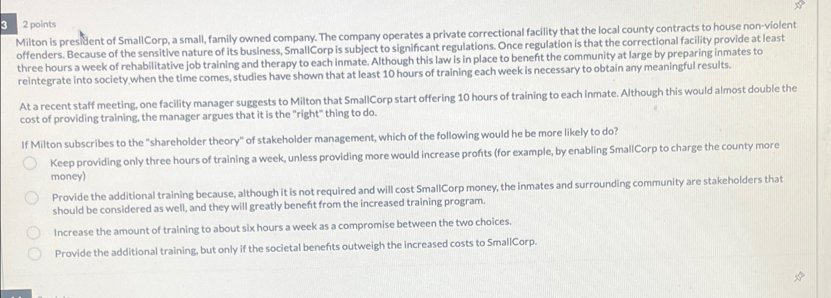 Solved 3 ﻿pointsMilton is prestalent of SmallCorp, a small, | Chegg.com