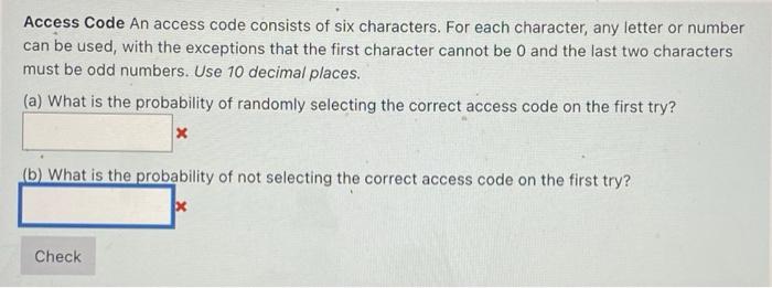 Solved Access Code An access code consists of six | Chegg.com