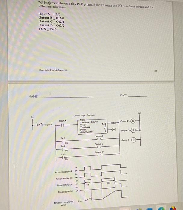 Solved 7.5 Implement the on-delay PLC program shown using | Chegg.com