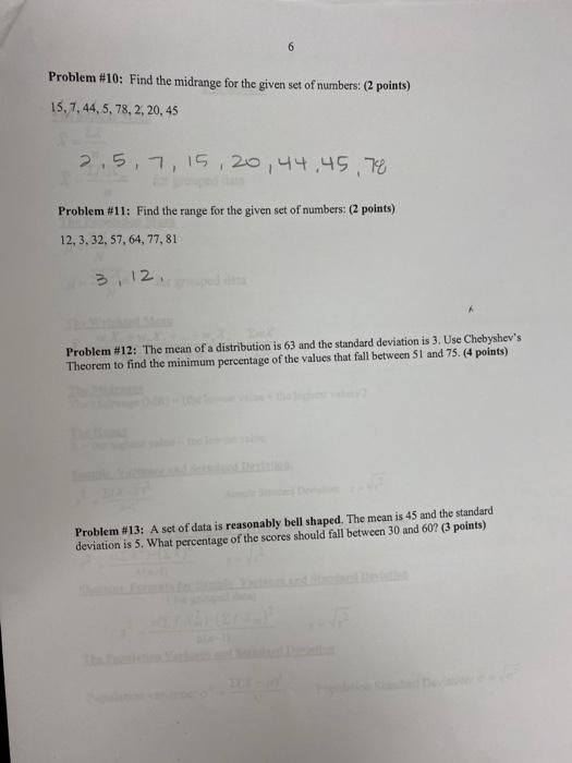 Solved 6 Problem #10: Find the midrange for the given set of | Chegg.com