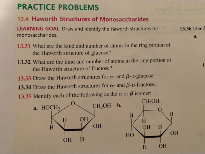 Solved PRACTICE PROBLEMS 13.4 Haworth Structures of | Chegg.com