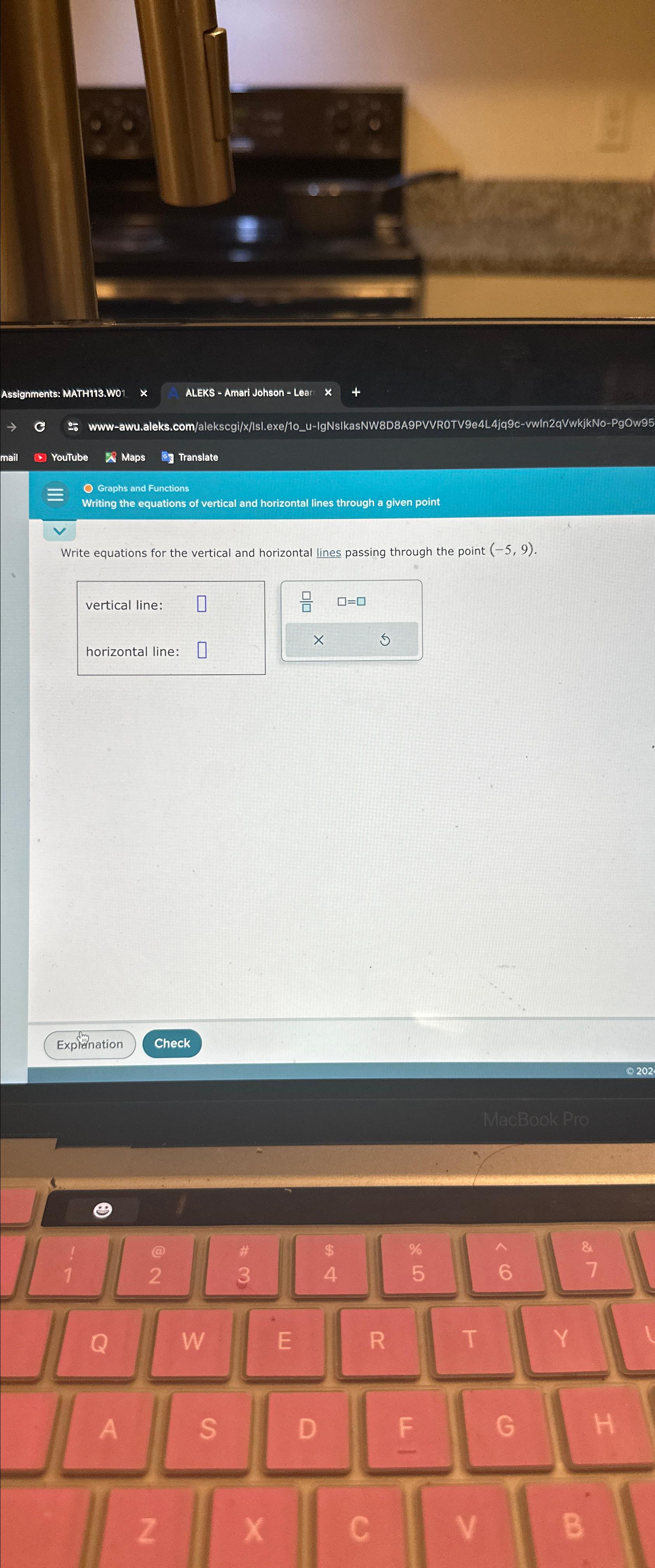 Solved Write equations for the vertical and horizontal lines | Chegg.com