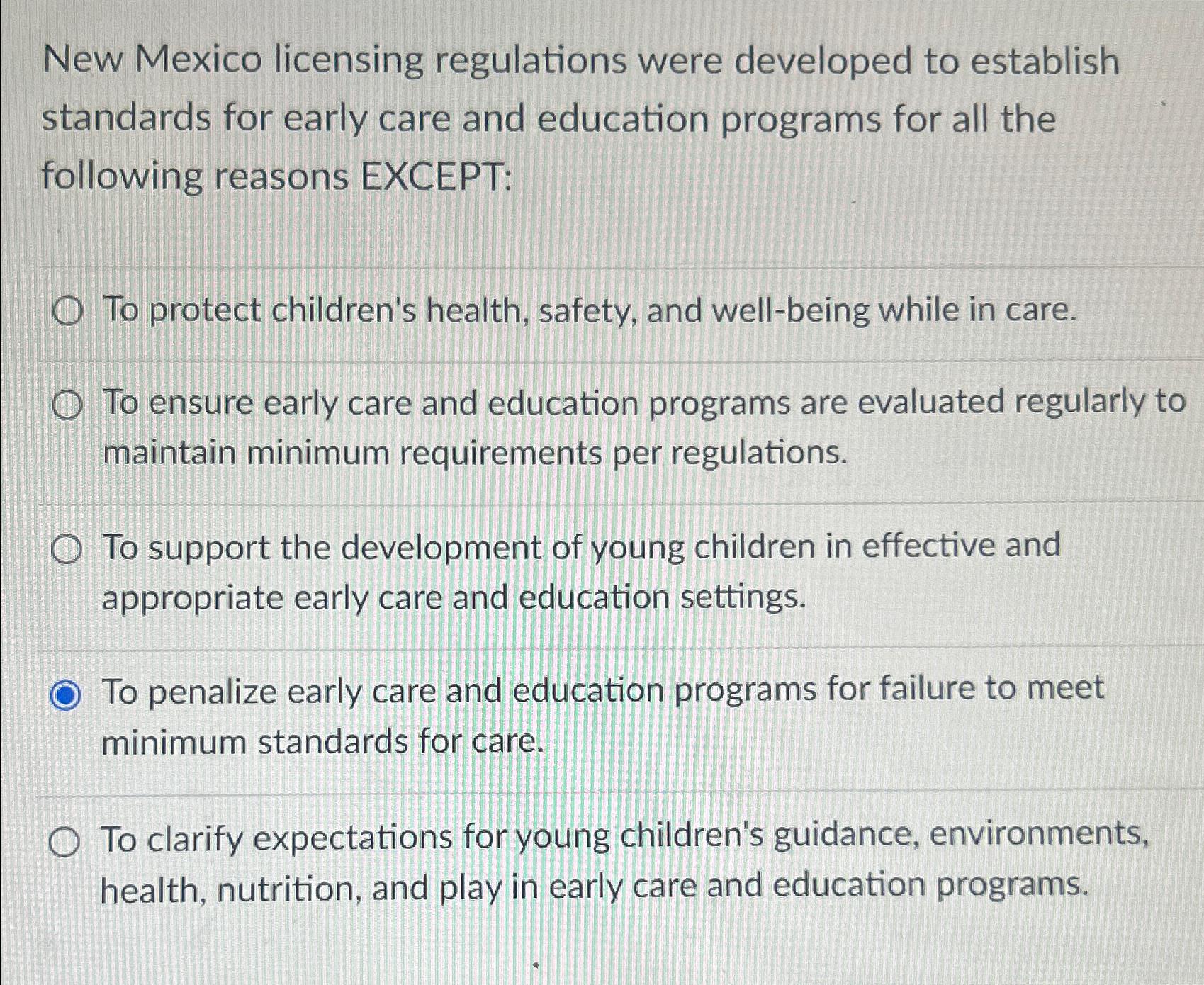 Solved New Mexico licensing regulations were developed to | Chegg.com