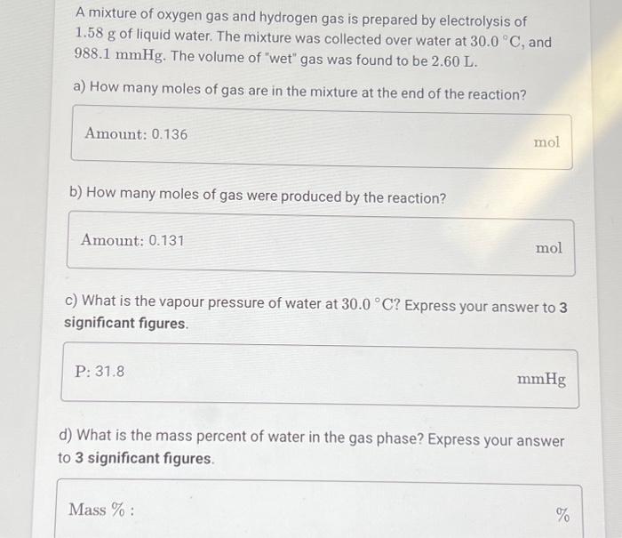 Solved A mixture of oxygen gas and hydrogen gas is prepared | Chegg.com