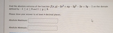 Solved Find the absolute extrema of the function | Chegg.com