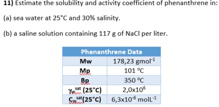 Solved 11) Estimate the solubility and activity coefficient | Chegg.com