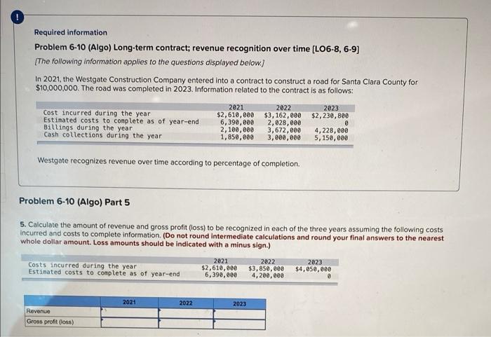 Solved Required information Problem 6-10 (Algo) Long-term | Chegg.com