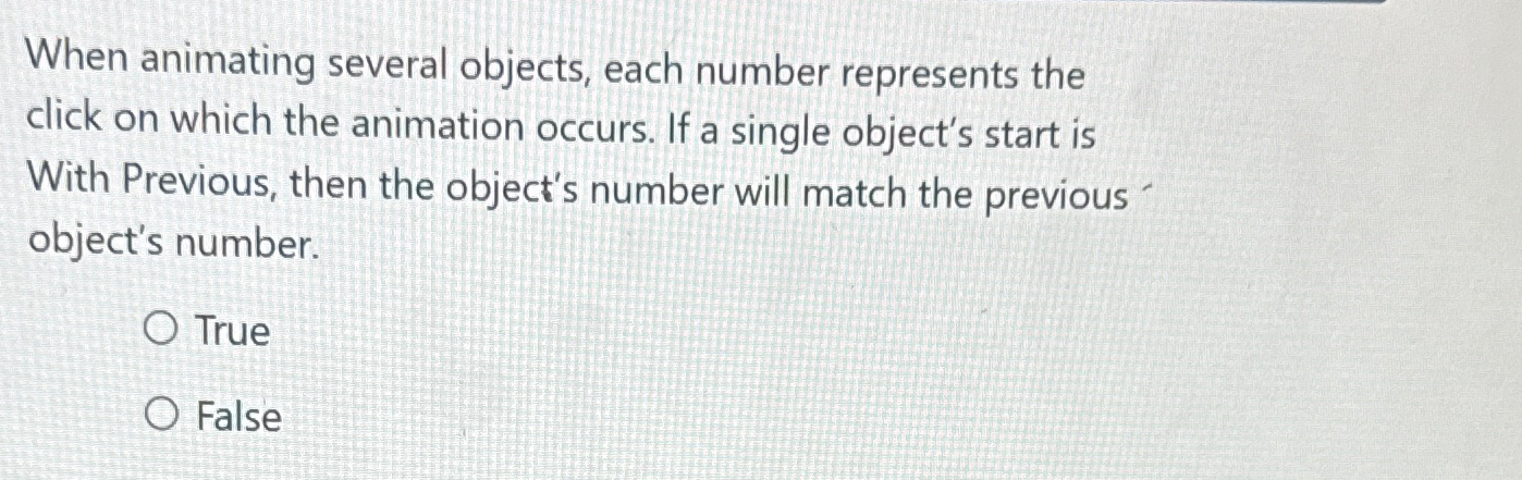 Solved When animating several objects, each number | Chegg.com