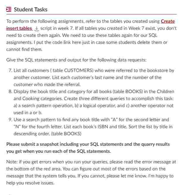 Solved ****please include SQL statements and quarry | Chegg.com