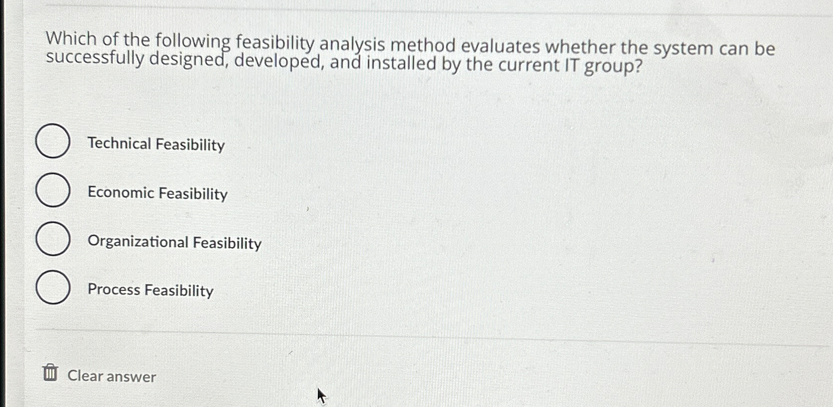 Solved Which of the following feasibility analysis method | Chegg.com