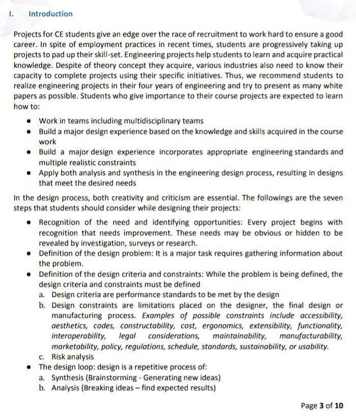 Solved I. Introduction Projects for CE students give an edge | Chegg.com
