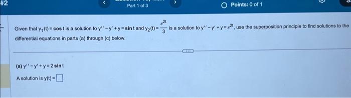 Solved Given that y1(t)=cost is a solution to y′′−y′+y=sint | Chegg.com