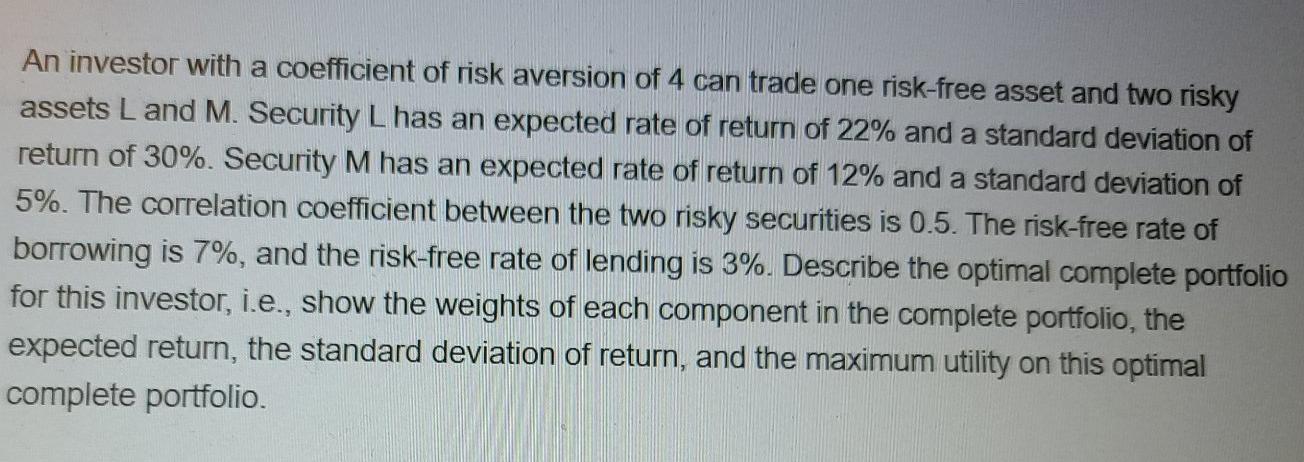 Solved An investor with a coefficient of risk aversion of 4 | Chegg.com