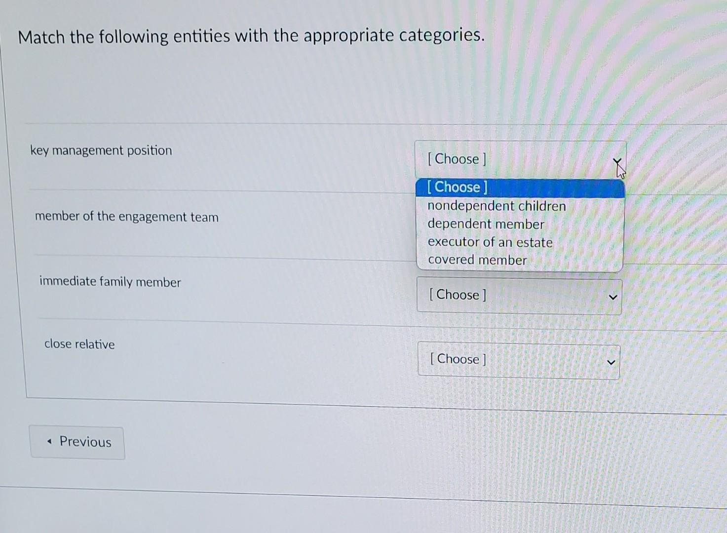 Solved Match the following entities with the appropriate | Chegg.com