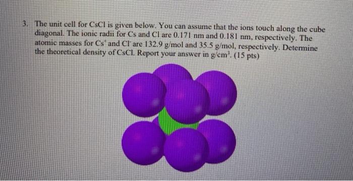 Solved 3. The unit cell for CsCl is given below. You can | Chegg.com