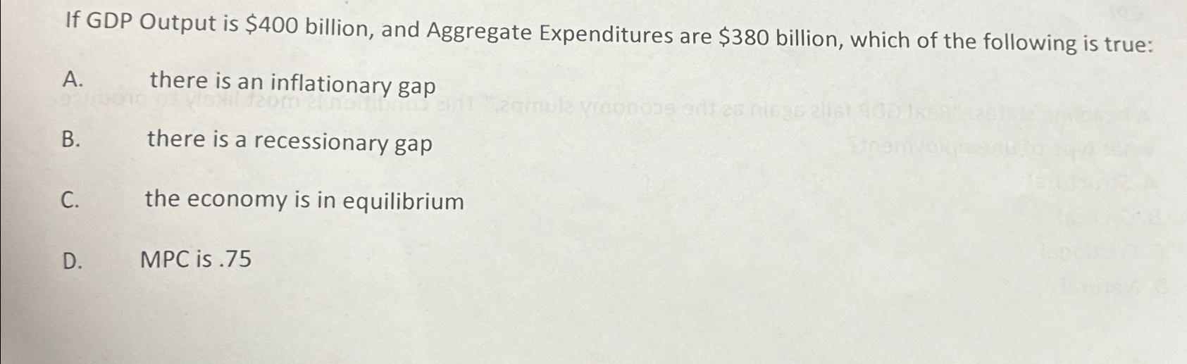 Solved If GDP Output is $400 ﻿billion, and Aggregate | Chegg.com