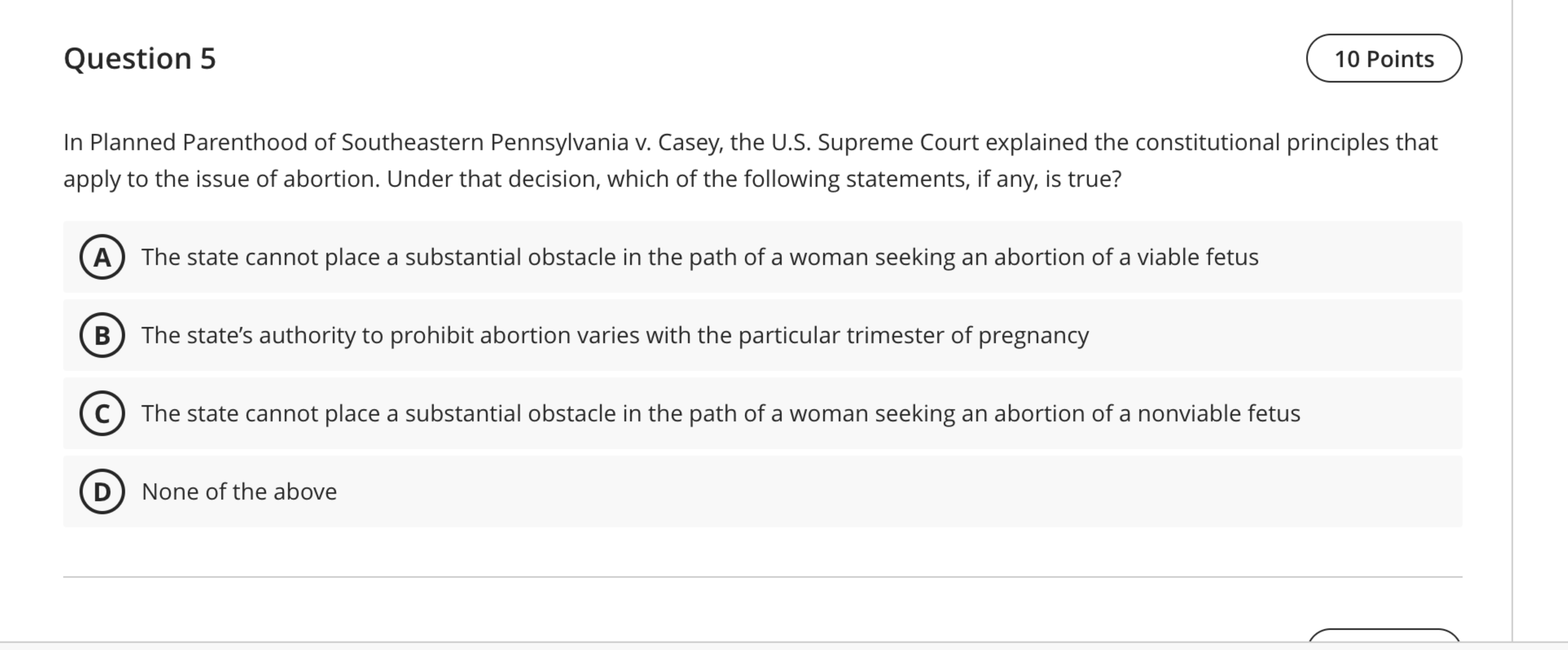 Solved Question 5In Planned Parenthood of Southeastern | Chegg.com