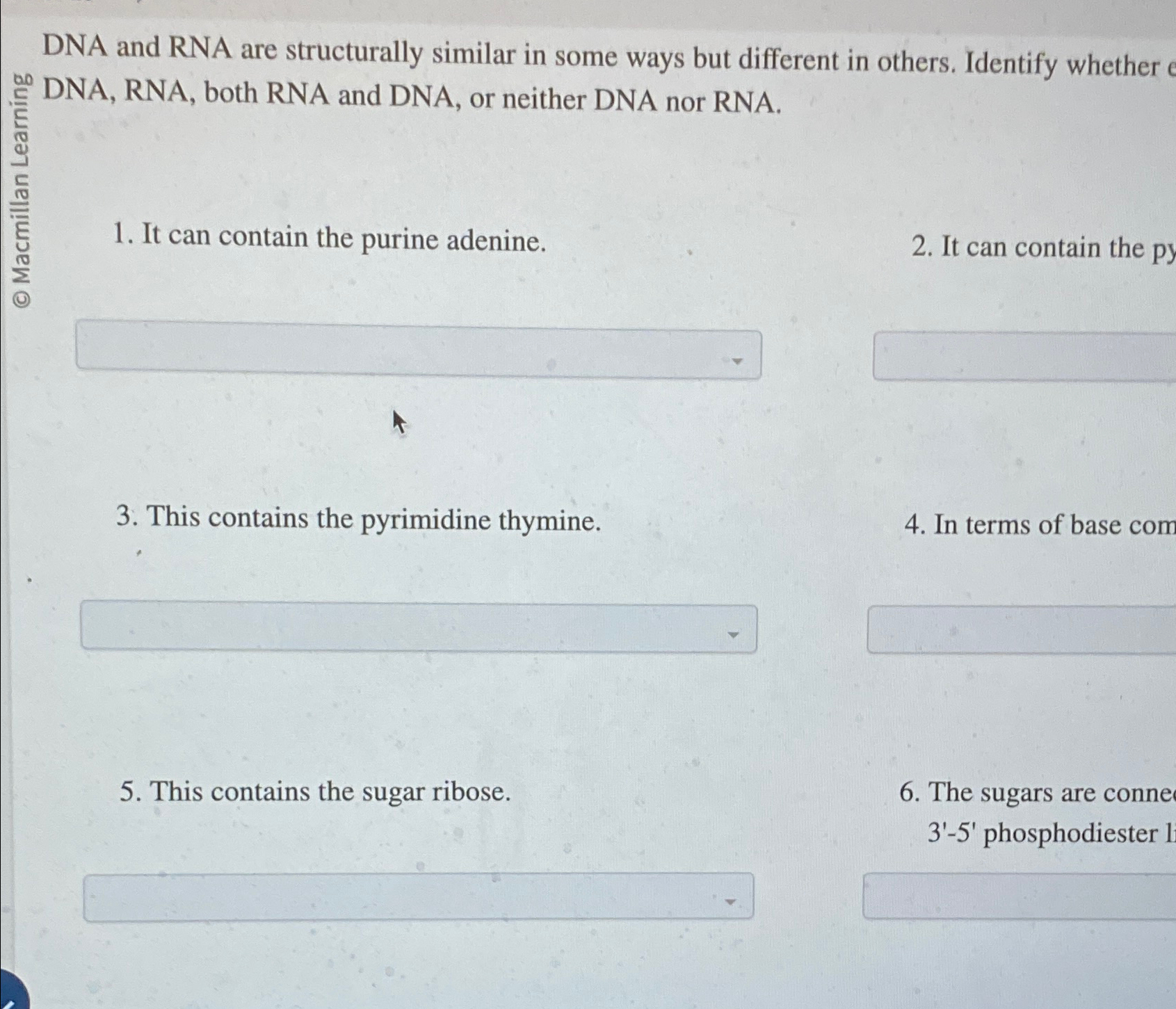 Solved DNA and RNA are structurally similar in some ways but | Chegg.com