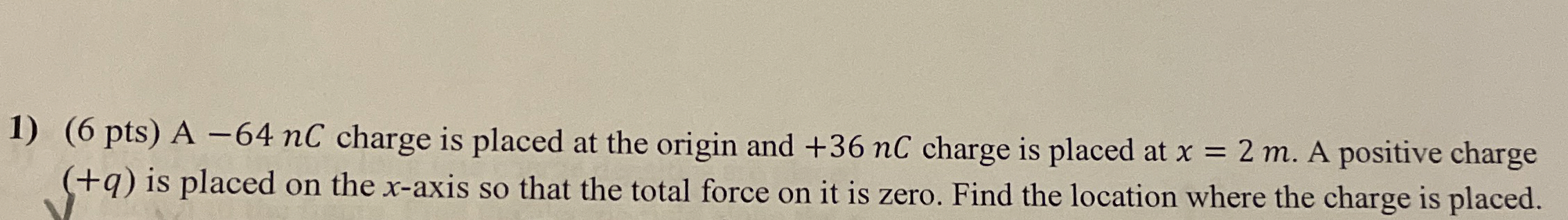 Solved (6 ﻿pts) ﻿A -64 ﻿nC charge is placed at the origin | Chegg.com
